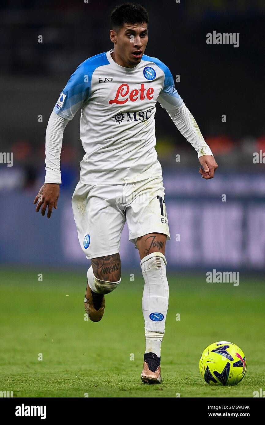 Milan, Italy. 04 January 2023. Mathias Olivera of SSC Napoli in action ...