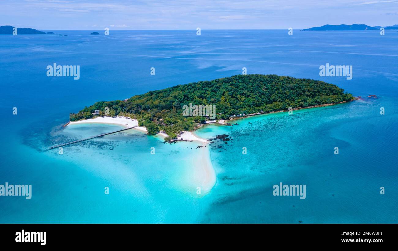 Tropical Island Koh Kham Trat Thailand, aerial view of tropical island ...