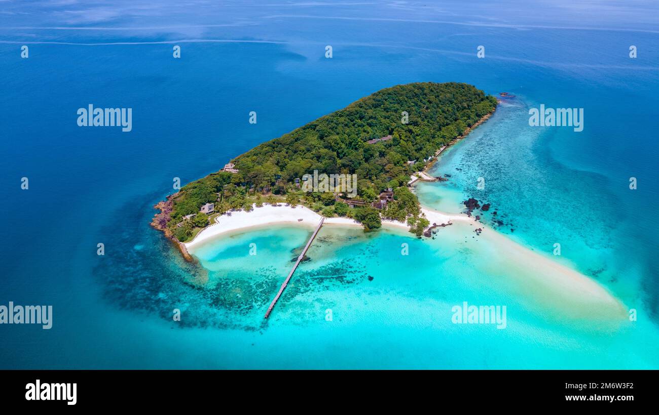 Tropical Island Koh Kham Trat Thailand, aerial view of tropical island ...