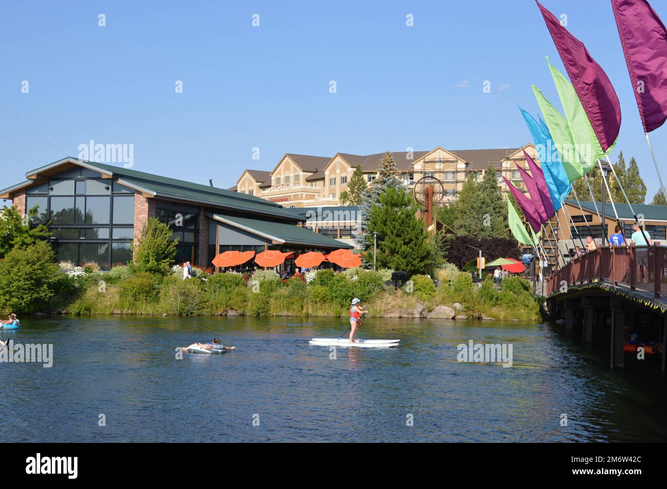 Panorama in the Old Mill District in the Town Bend, Oregon Stock Photo ...