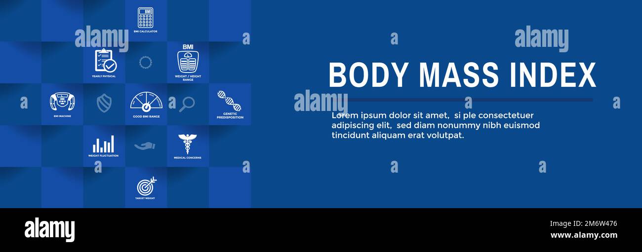 Bmi Or Body Mass Index Icons W Web Header Banner Scale Indicator And Calculator Etc Stock