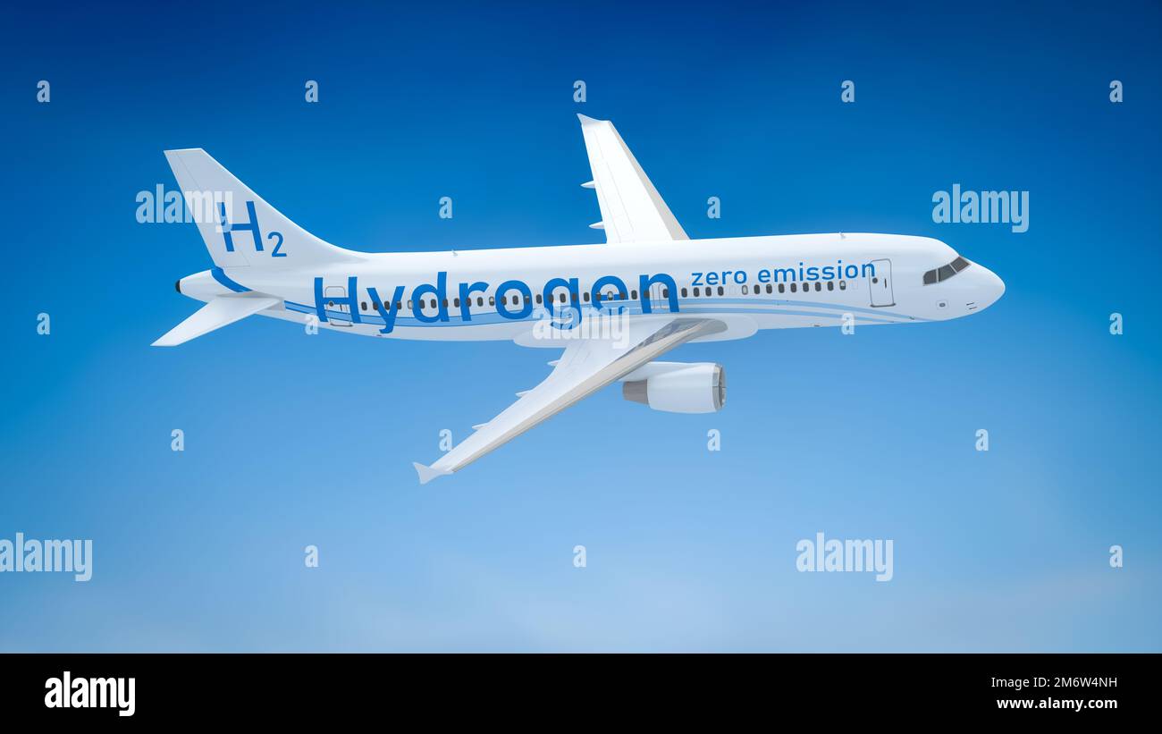 Airplane with hydrogen fuel and zero emisson Stock Photo - Alamy