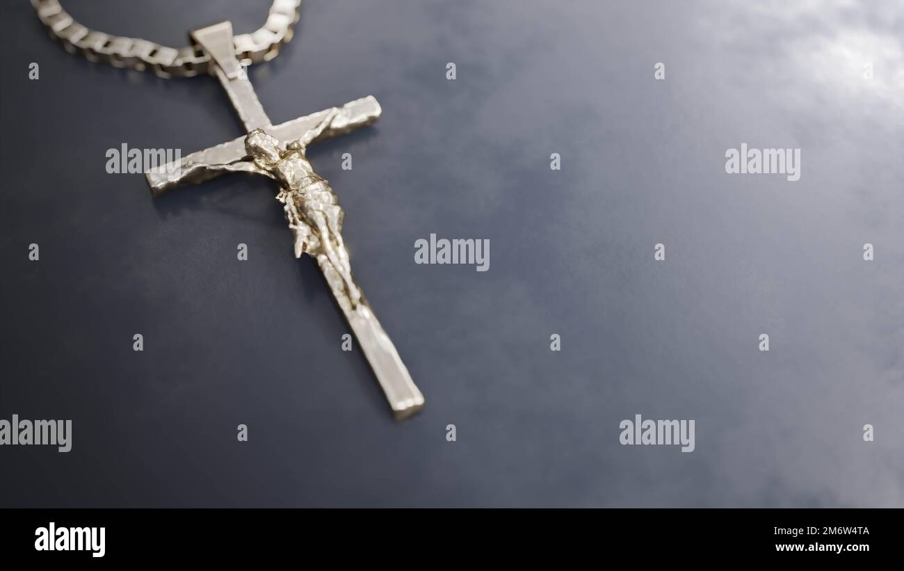 Silver chain pendant jesus cross Stock Photo - Alamy