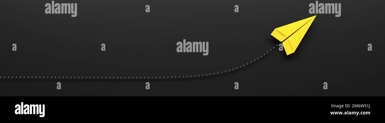 Yellow paper plane with dotted line Stock Photo - Alamy