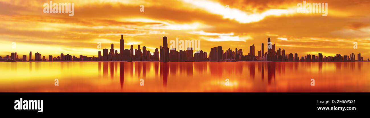 Chicago sunset skyline Stock Photo - Alamy