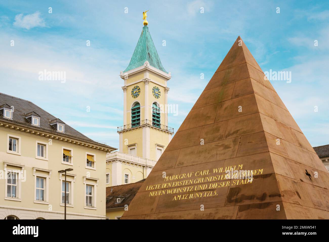 Pyramid at Karlsruhe Germany with text about the founder of the city ...