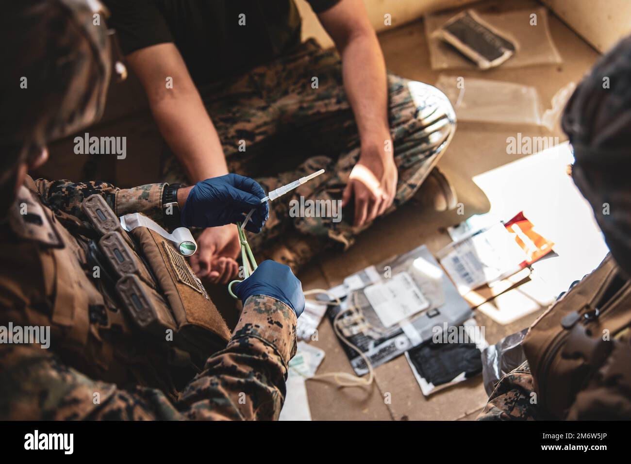 U.S. Navy Corpsmen with 1st Marine Division conduct a Valkyrie blood ...