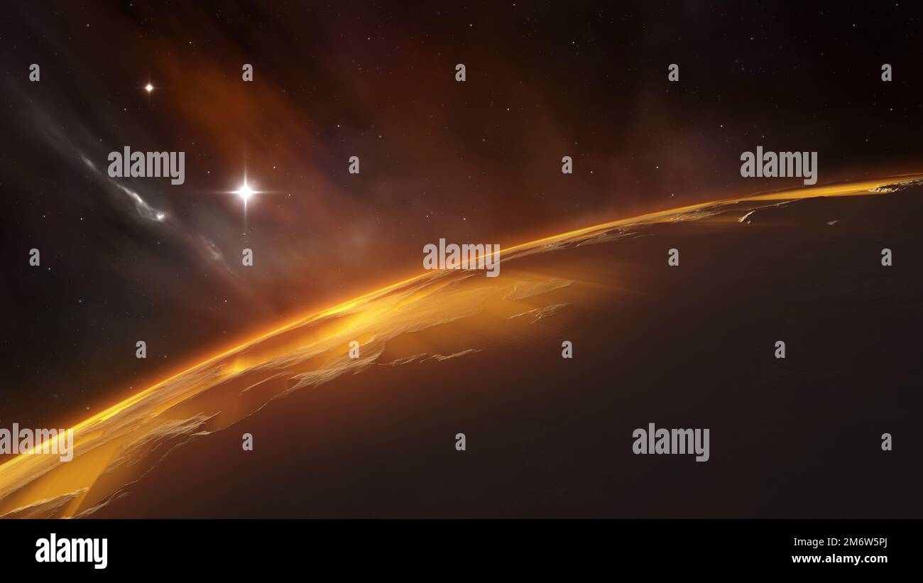 Orange planet glowing lights Stock Photo - Alamy