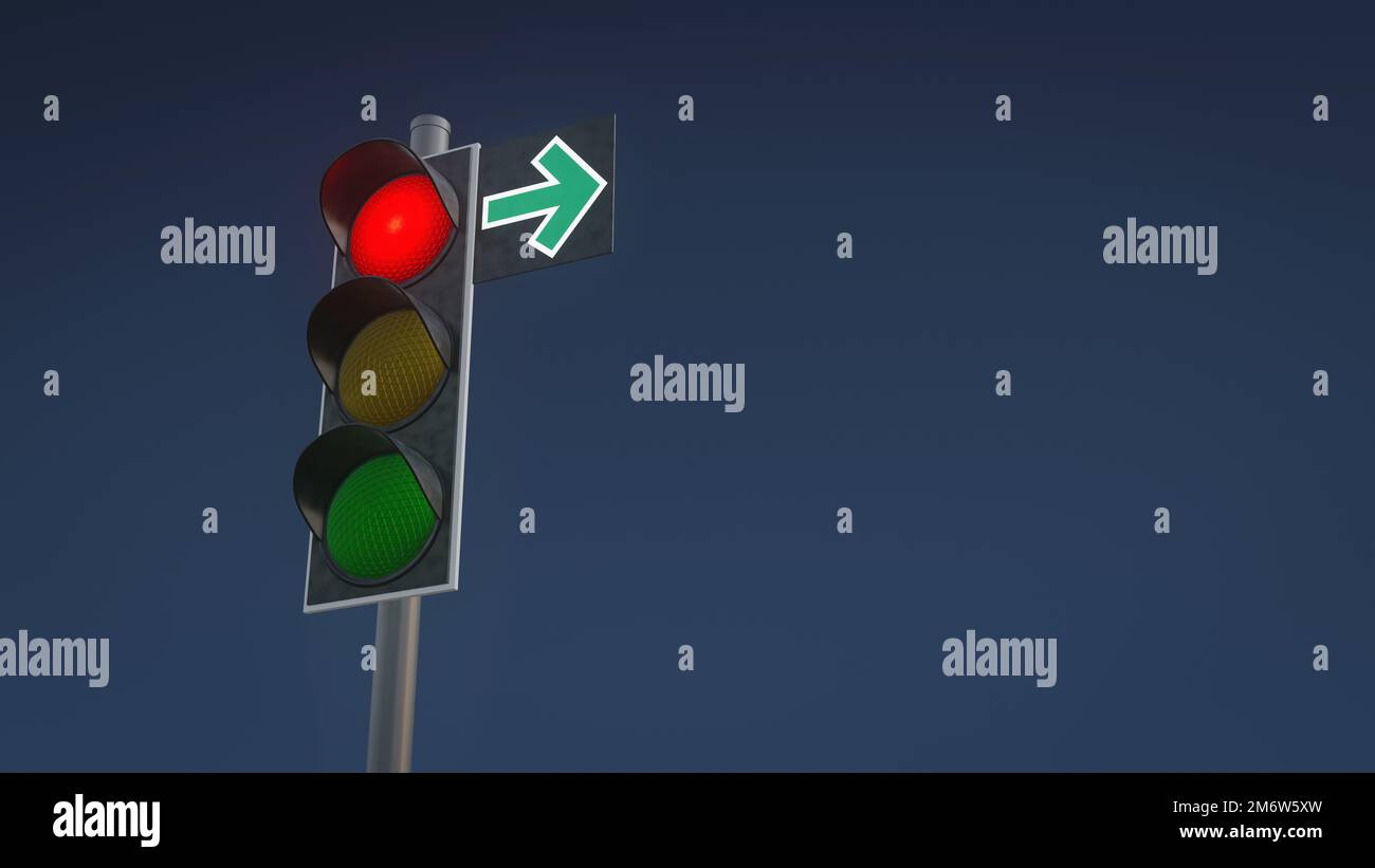 Traffic light shows red with green arrow and space for text Stock Photo ...