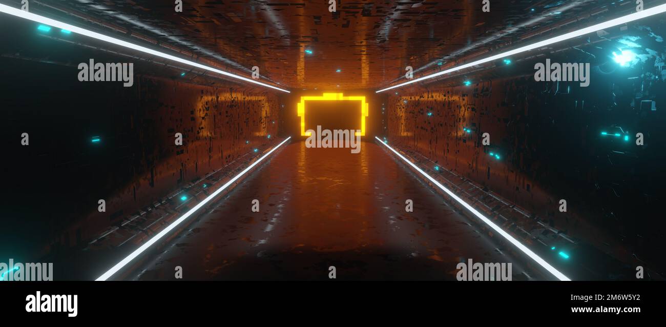Sifi tunnel with neon lights Stock Photo - Alamy