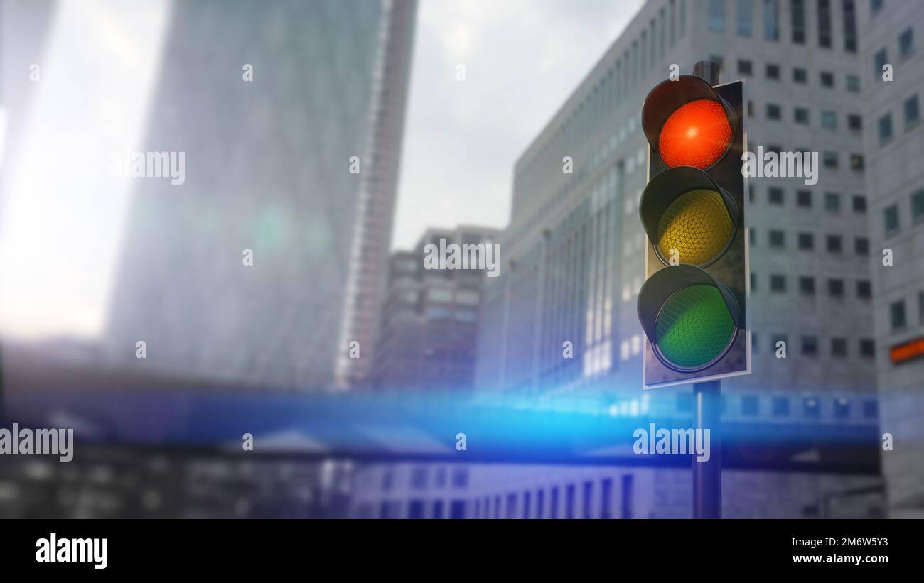 Traffic light shows red in the city Stock Photo - Alamy
