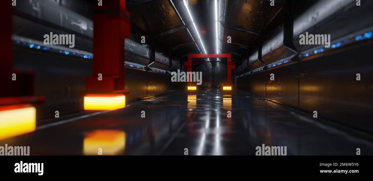 Sifi tunnel with neon lights Stock Photo - Alamy
