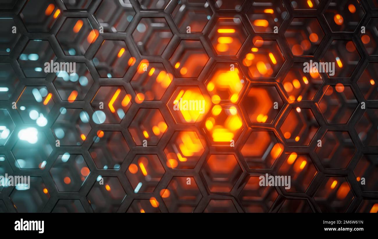 Hexagonal science fiction light reflections background Stock Photo - Alamy
