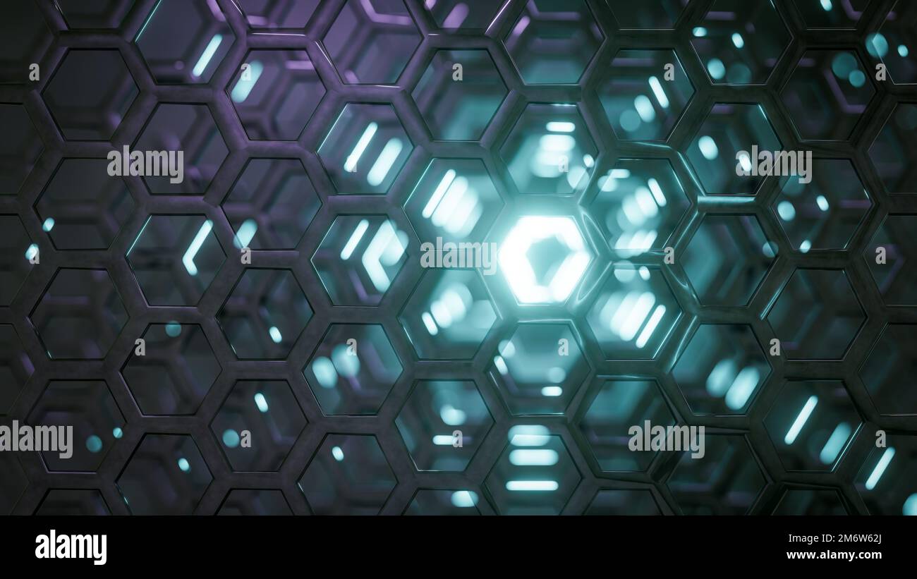 Hexagonal science fiction light reflections background Stock Photo - Alamy