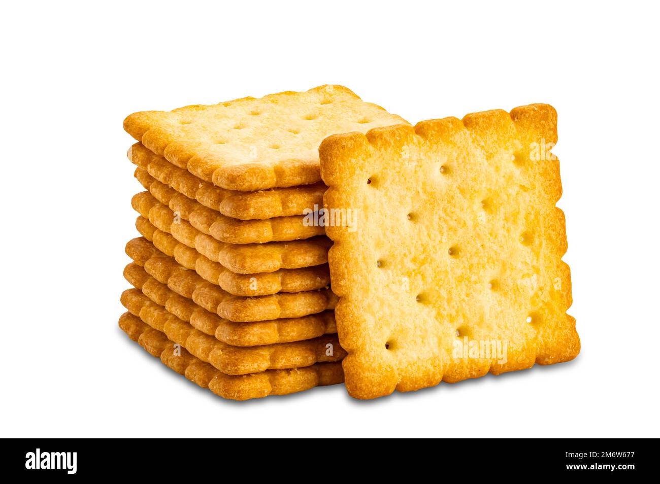 High angle view stack of dry sweet delicious square shape crackers ...