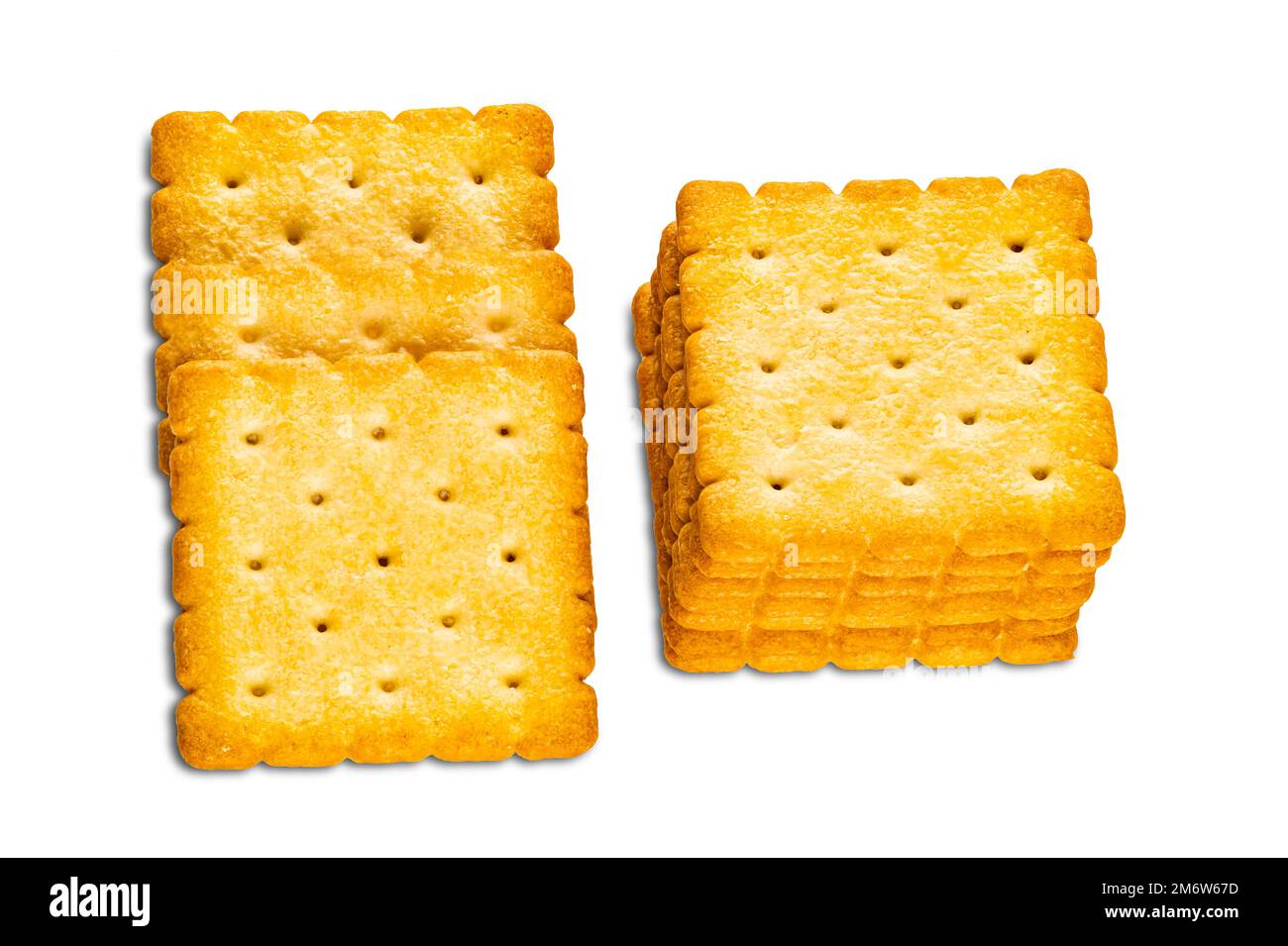 High angle view pile of dry sweet delicious square shape crackers ...