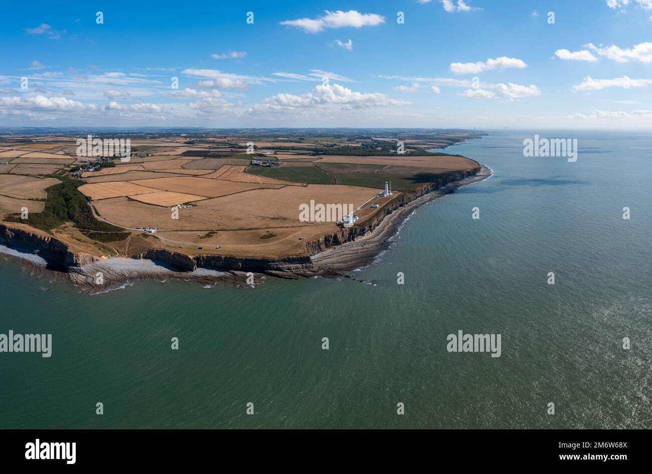 Aerial view of the Nash Point Lighthouse and Monknash Coast in South ...