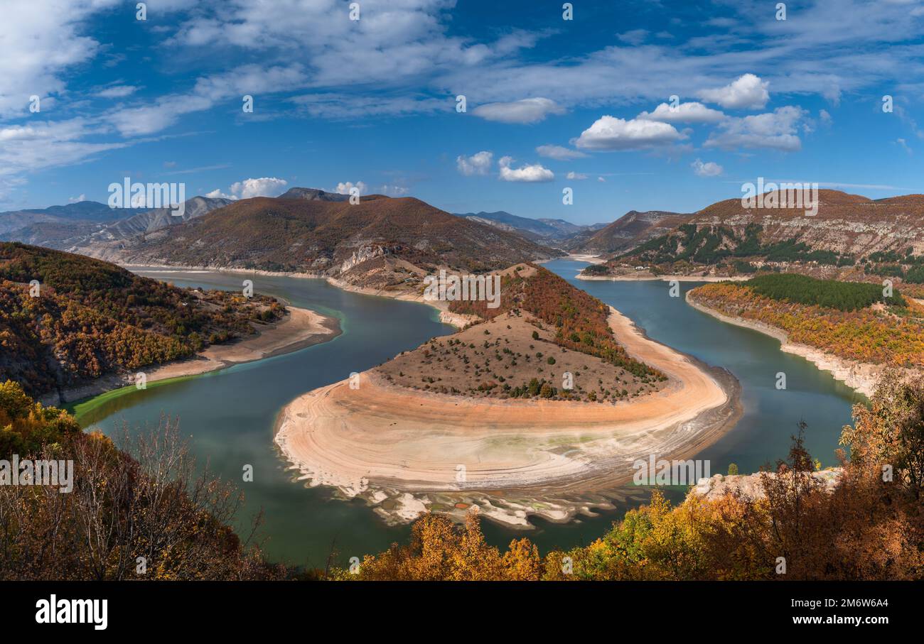 Autumn landscape view of the Arda River Bend near Kardzhali in southern ...