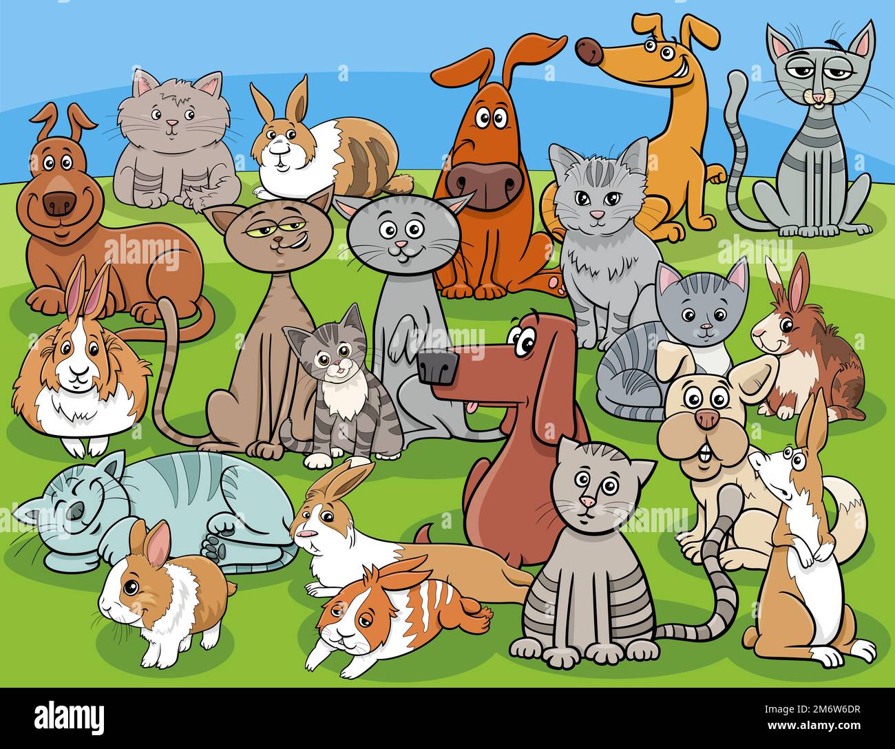 Funny dogs and cats and rabbits cartoon characters group Stock Photo ...