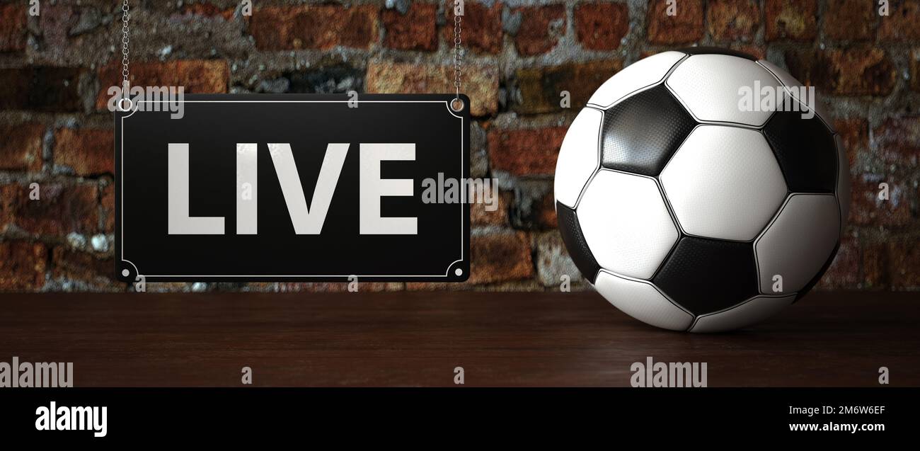 Black Sign Live Footballs Brick Wall Stock Photo - Alamy