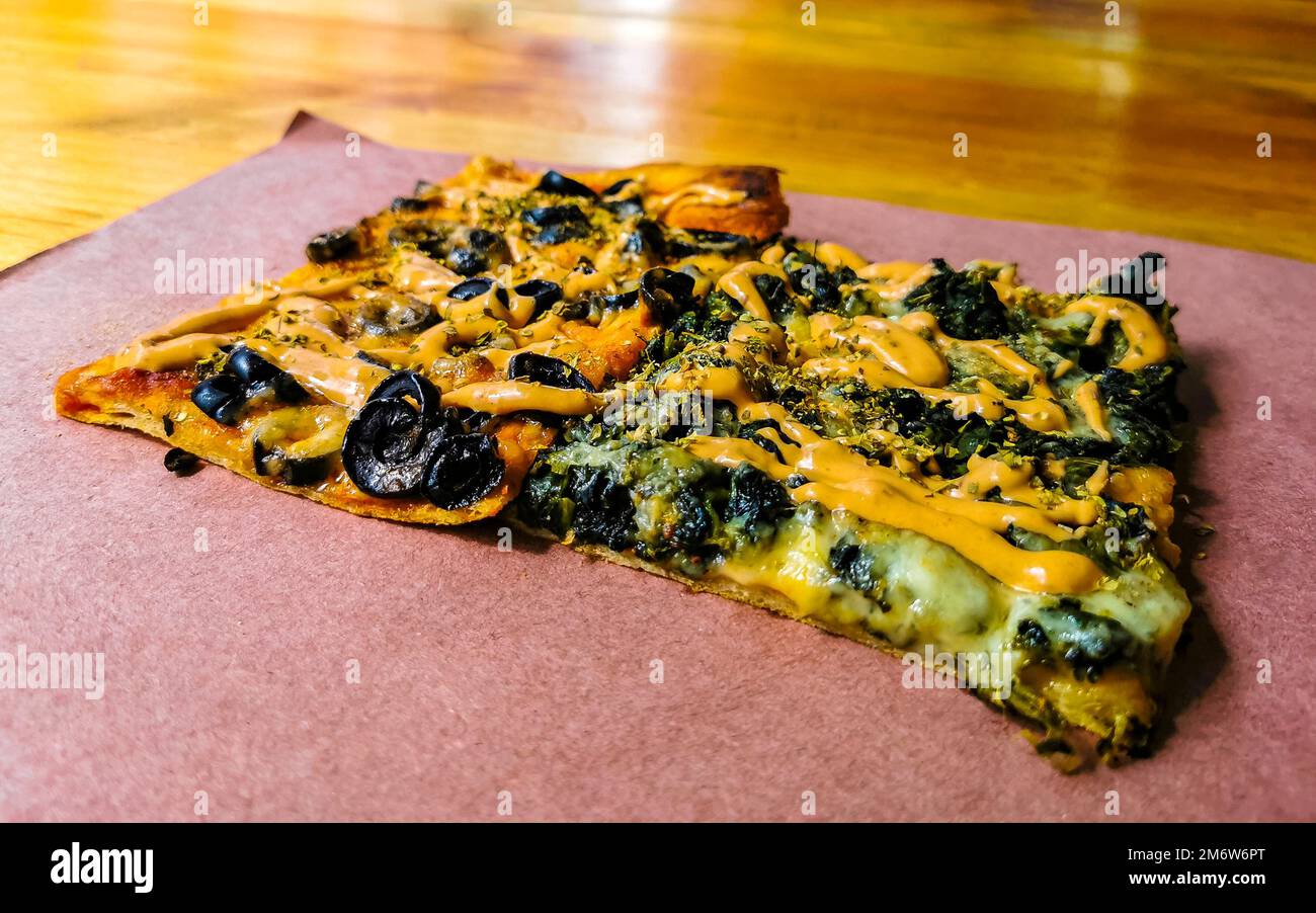 Greasy fat huge olive pizza in Playa del Carmen Quintana Roo Mexico ...