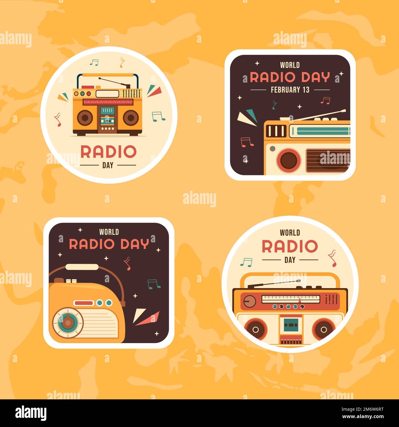 World Radio Day Label Flat Cartoon Hand Drawn Background Templates ...