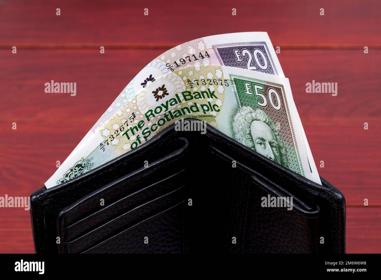 Scottish Money - Pounds in a black wallet Stock Photo - Alamy