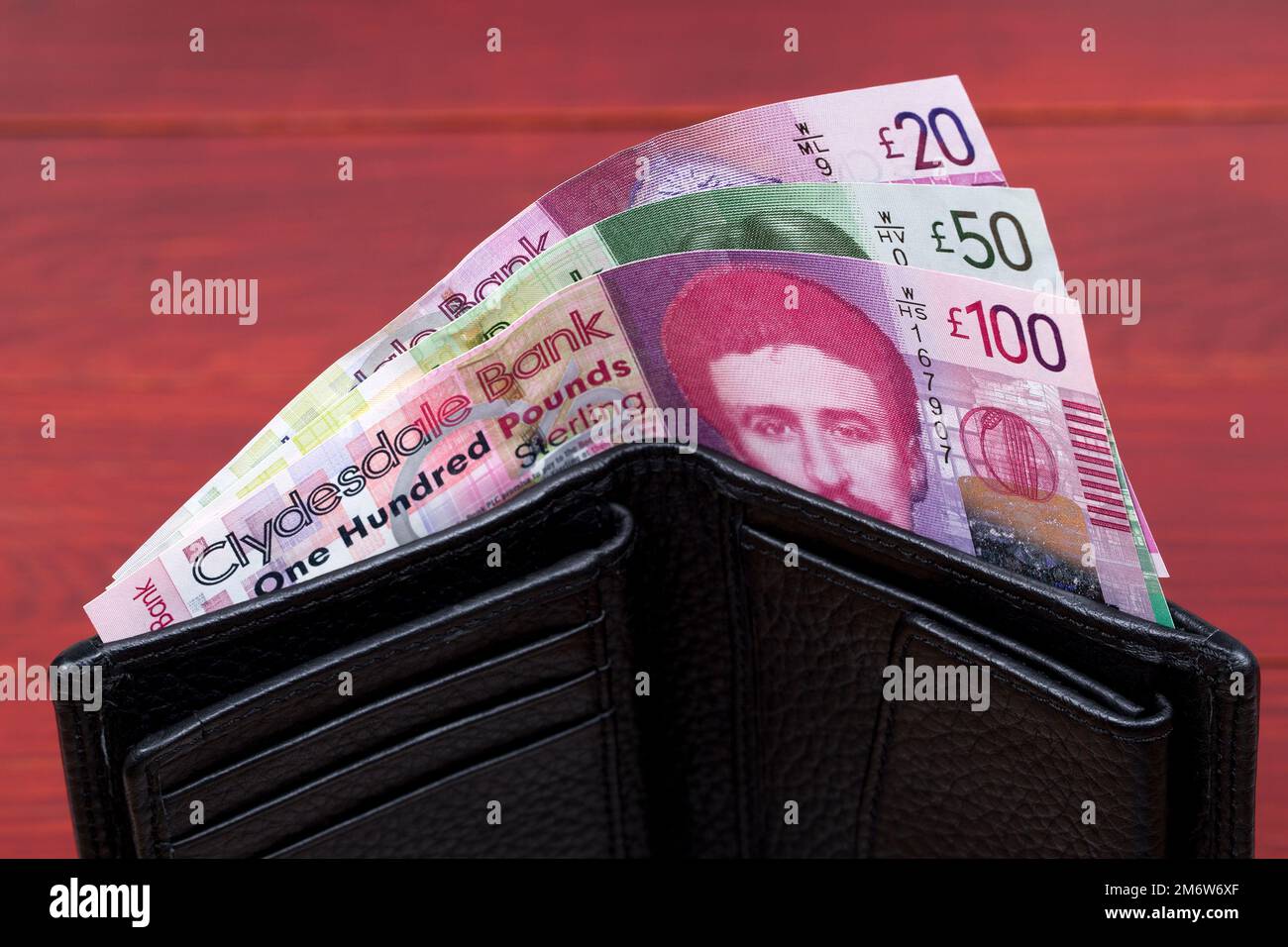 Scottish Money - Pounds in a black wallet Stock Photo - Alamy