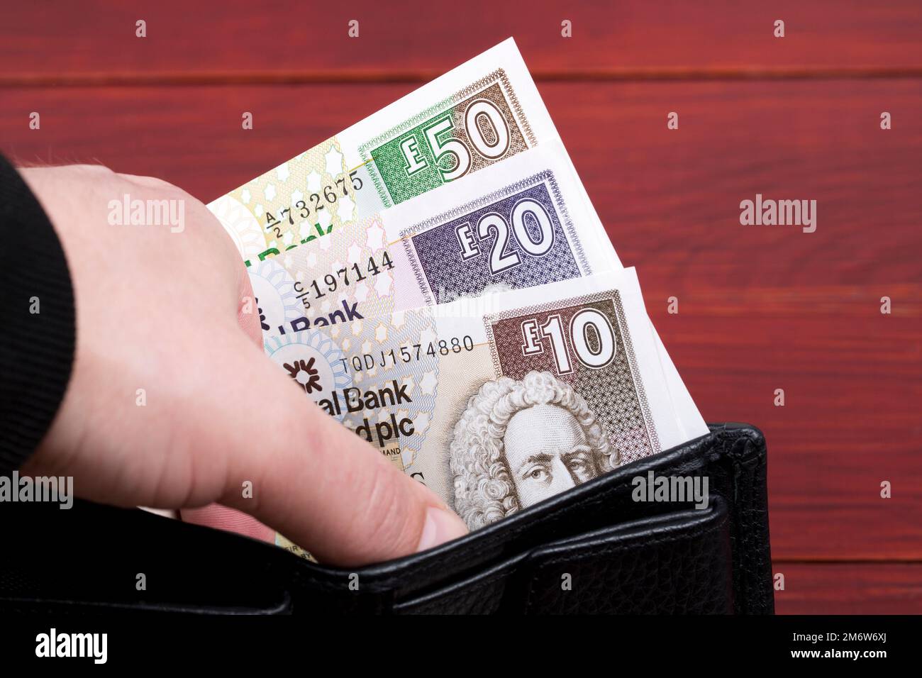Scottish Money - Pounds in a black wallet Stock Photo - Alamy
