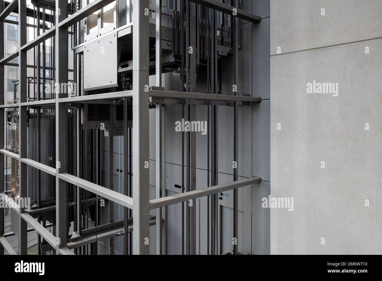 Exterior view at open system and modern industrial style of elevator ...