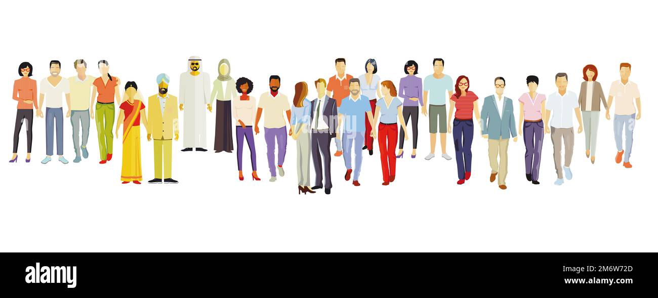 International group of people, diverse ethnic groups, illustration ...
