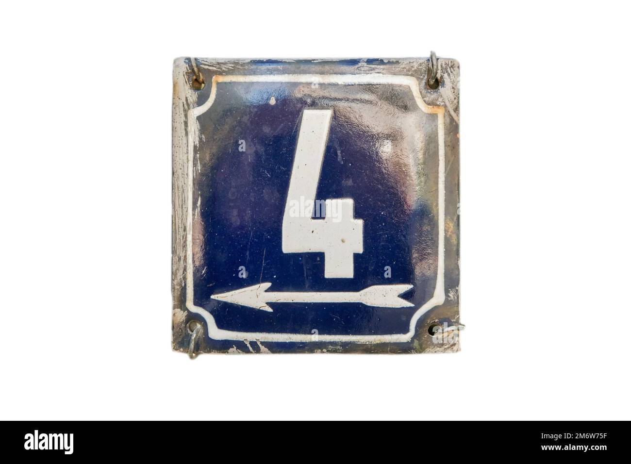 Weathered grunge square metal enameled plate of number of street ...