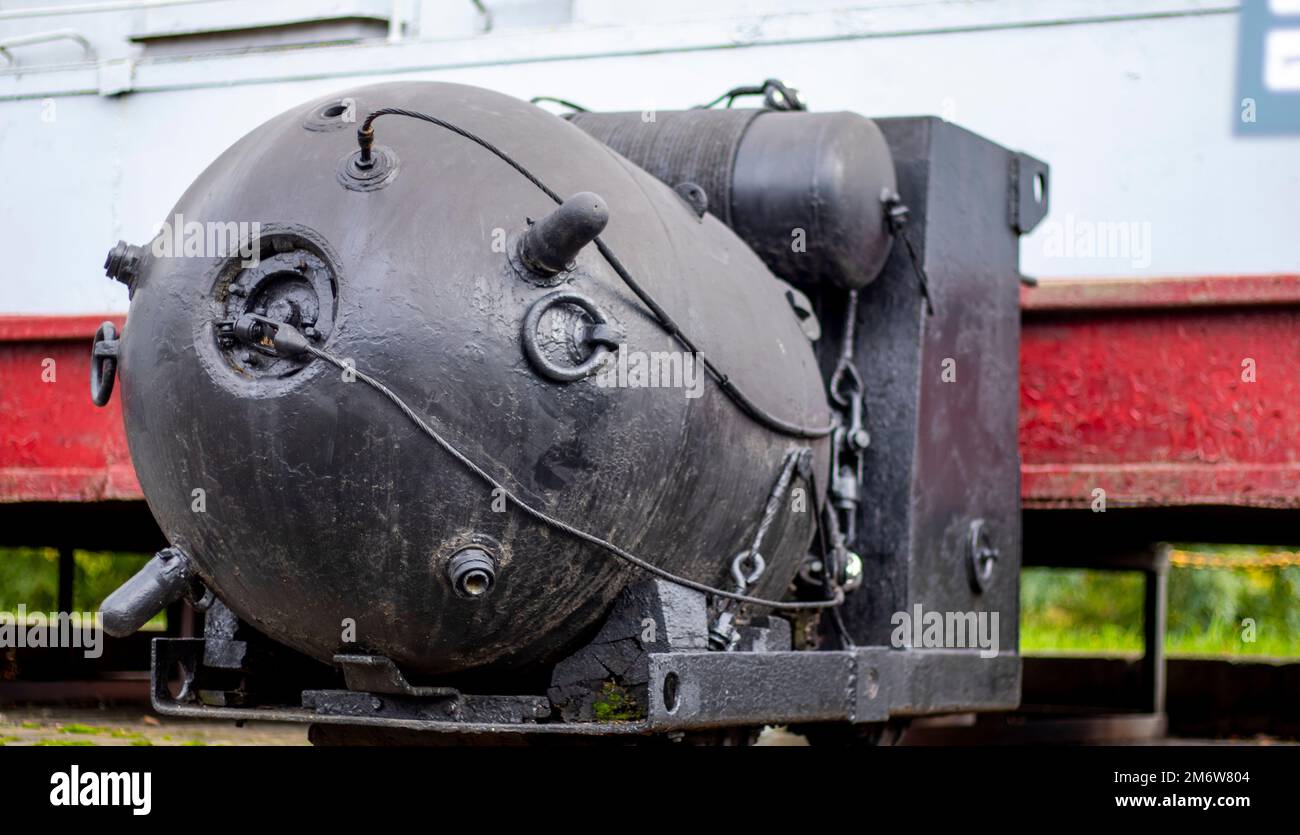 Old Russian anchor contact explosive mine. Neutralized underwater sea ...