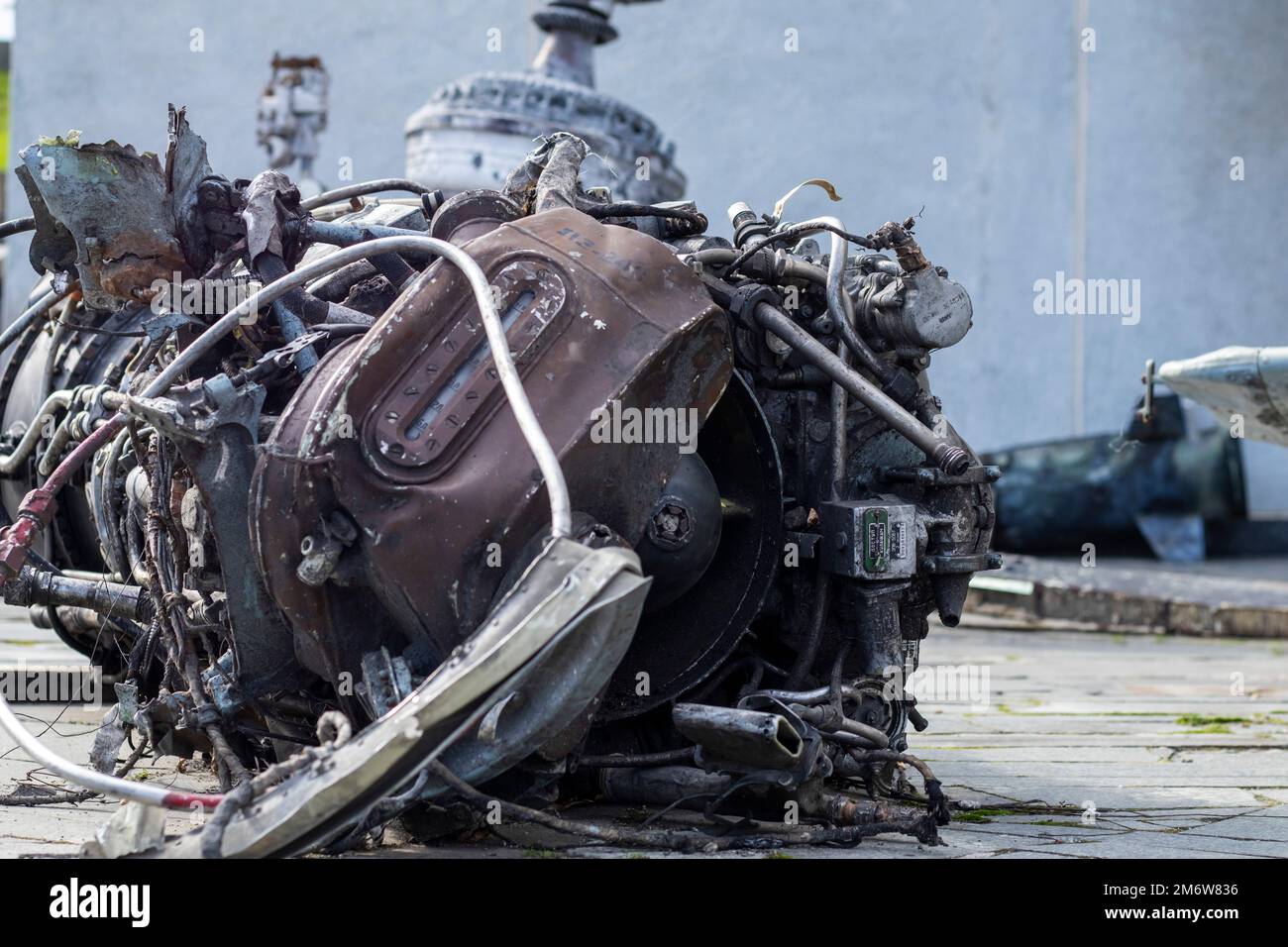 Detail of the Mi-24 helicopter. Remains of a destroyed Russian Air ...