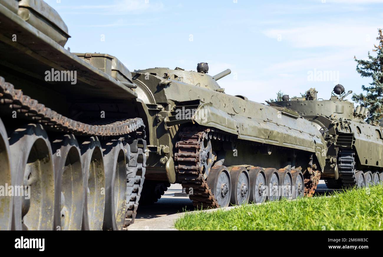 A column of armored vehicles and tanks. National Armed Forces. Military ...