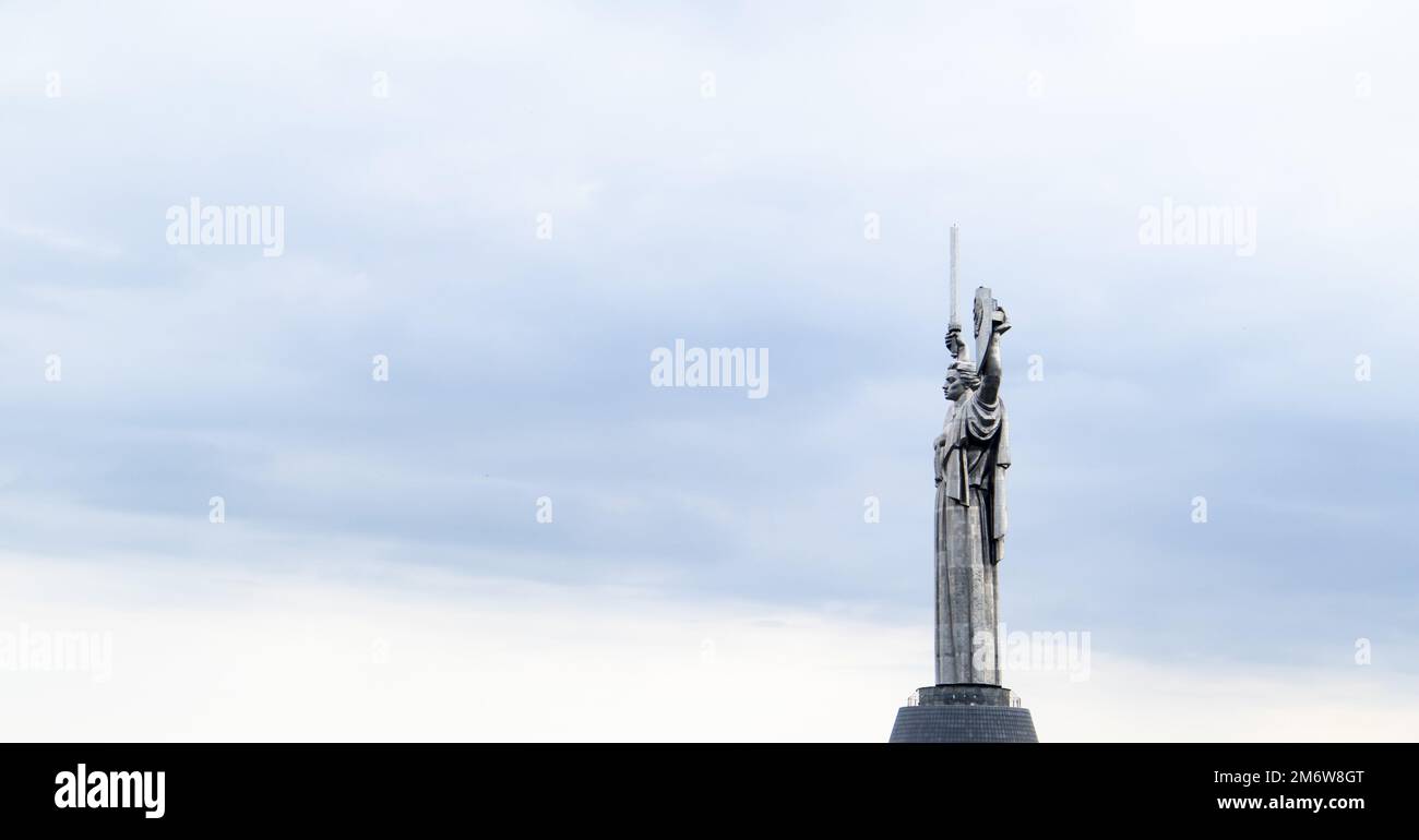 Statue of the Motherland against the blue sky. The highest statue in ...
