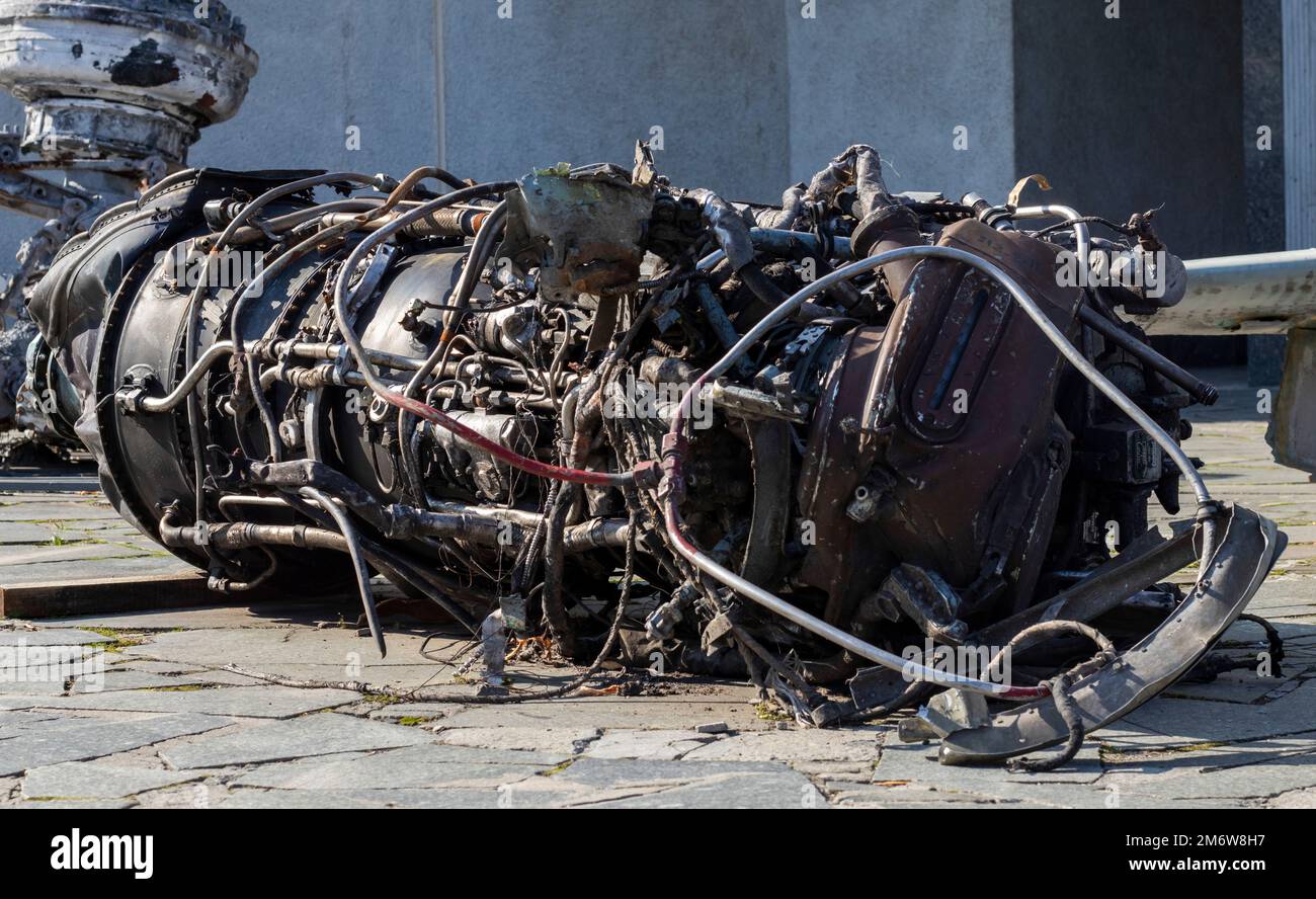 Detail of the Mi-24 helicopter. Remains of a destroyed Russian Air ...