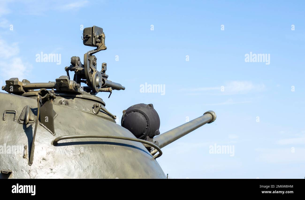 Machine gun on the turret of an armored personnel carrier. Heavy ...
