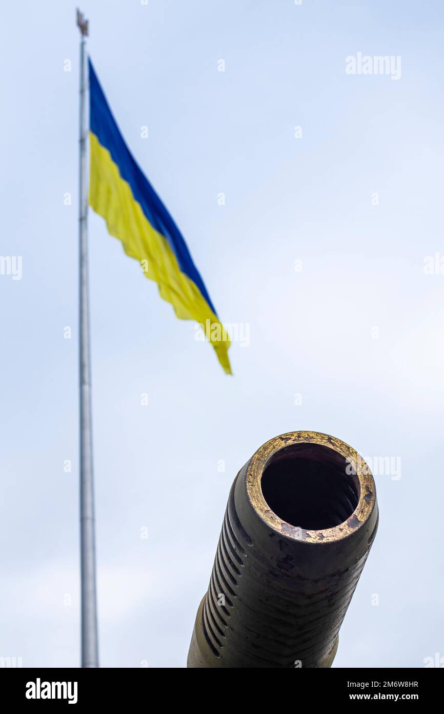 Groups of ancient military guns against the background of the State ...