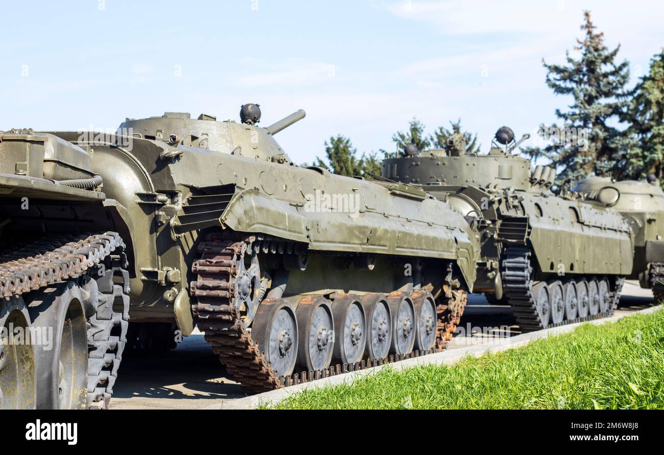 A column of armored vehicles and tanks. National Armed Forces. Military ...