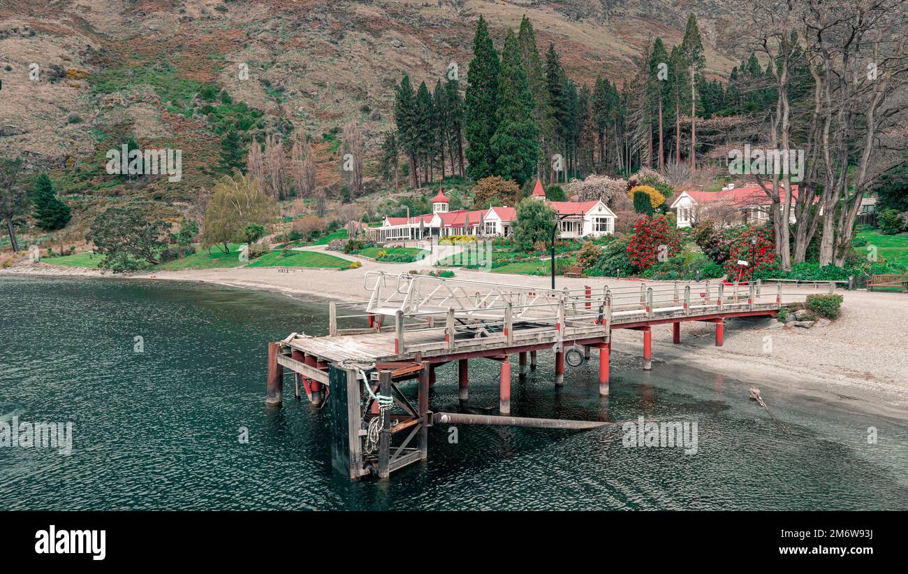 Beautiful dock from Walter Peak, Queenstown, New Zealand Stock Photo ...