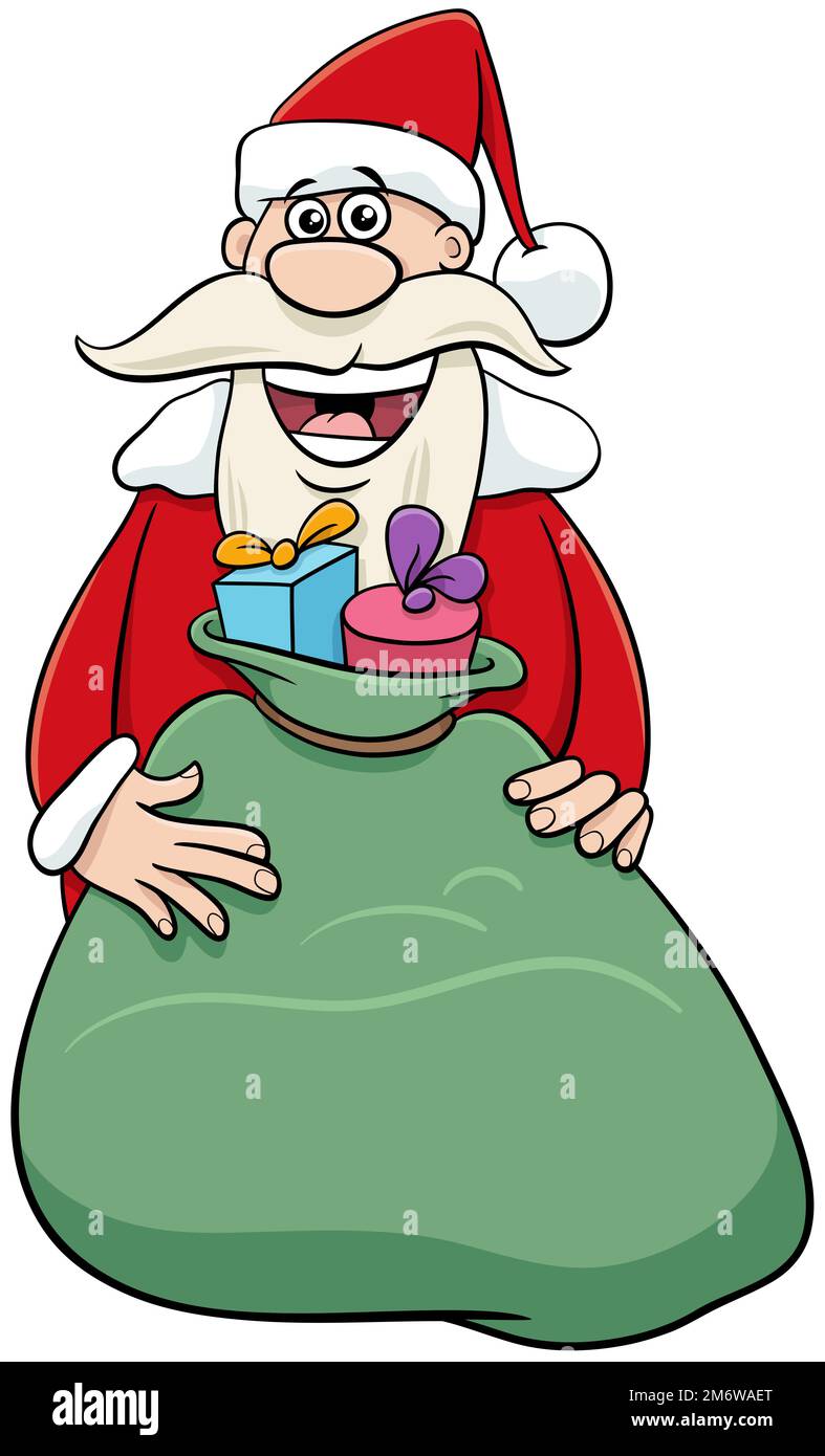 Cartoon Santa Claus with sack of Christmas gifts Stock Photo - Alamy