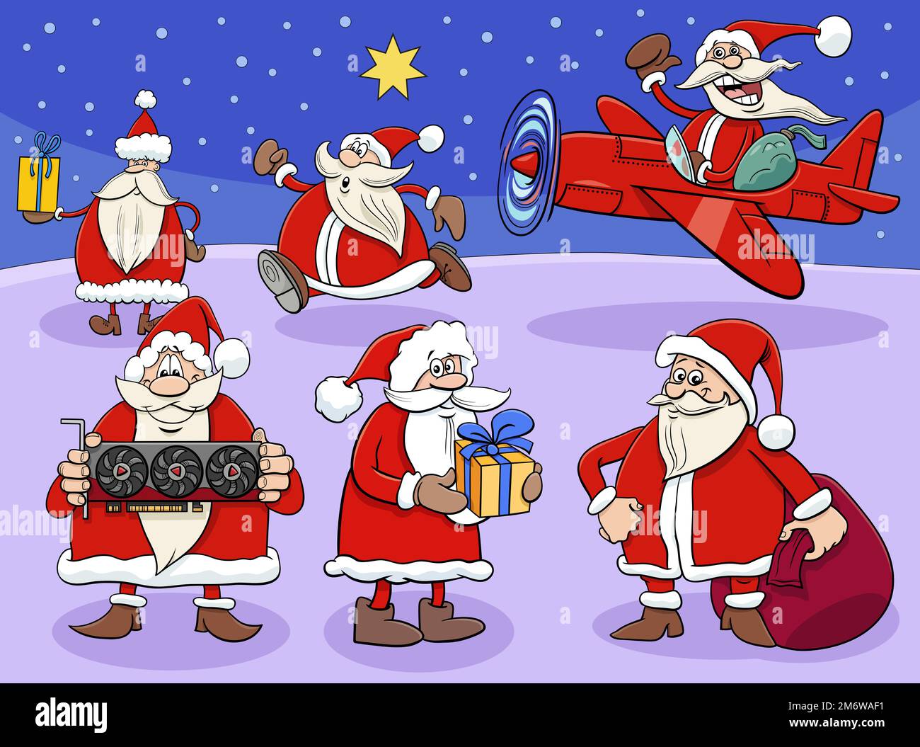 Cartoon Santa Clauses characters on Christmas time Stock Photo - Alamy