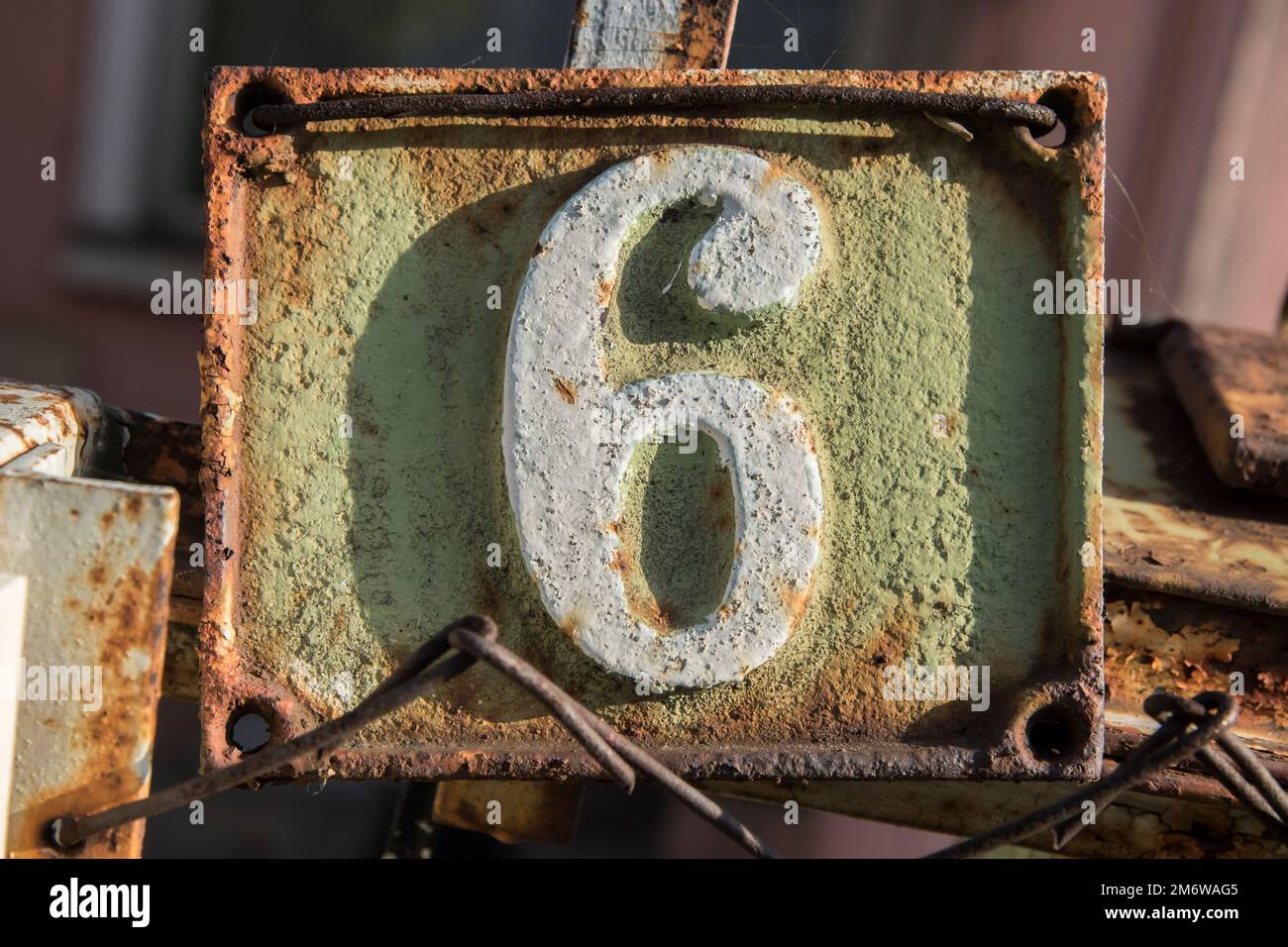 Old retro weathered cast iron plate with number 6 closeup Stock Photo ...