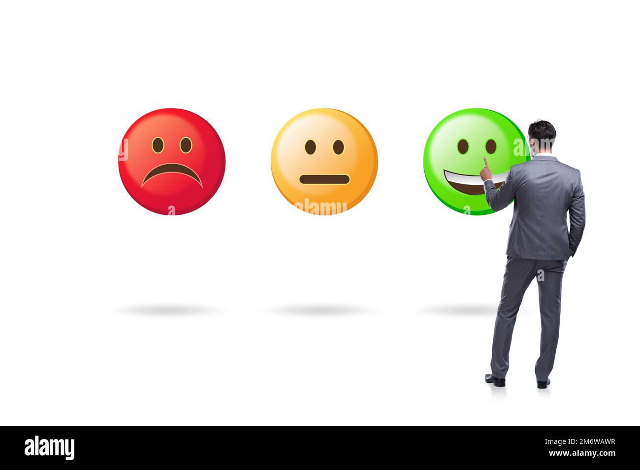 Illustration of customer feedback with faces and businessman Stock ...