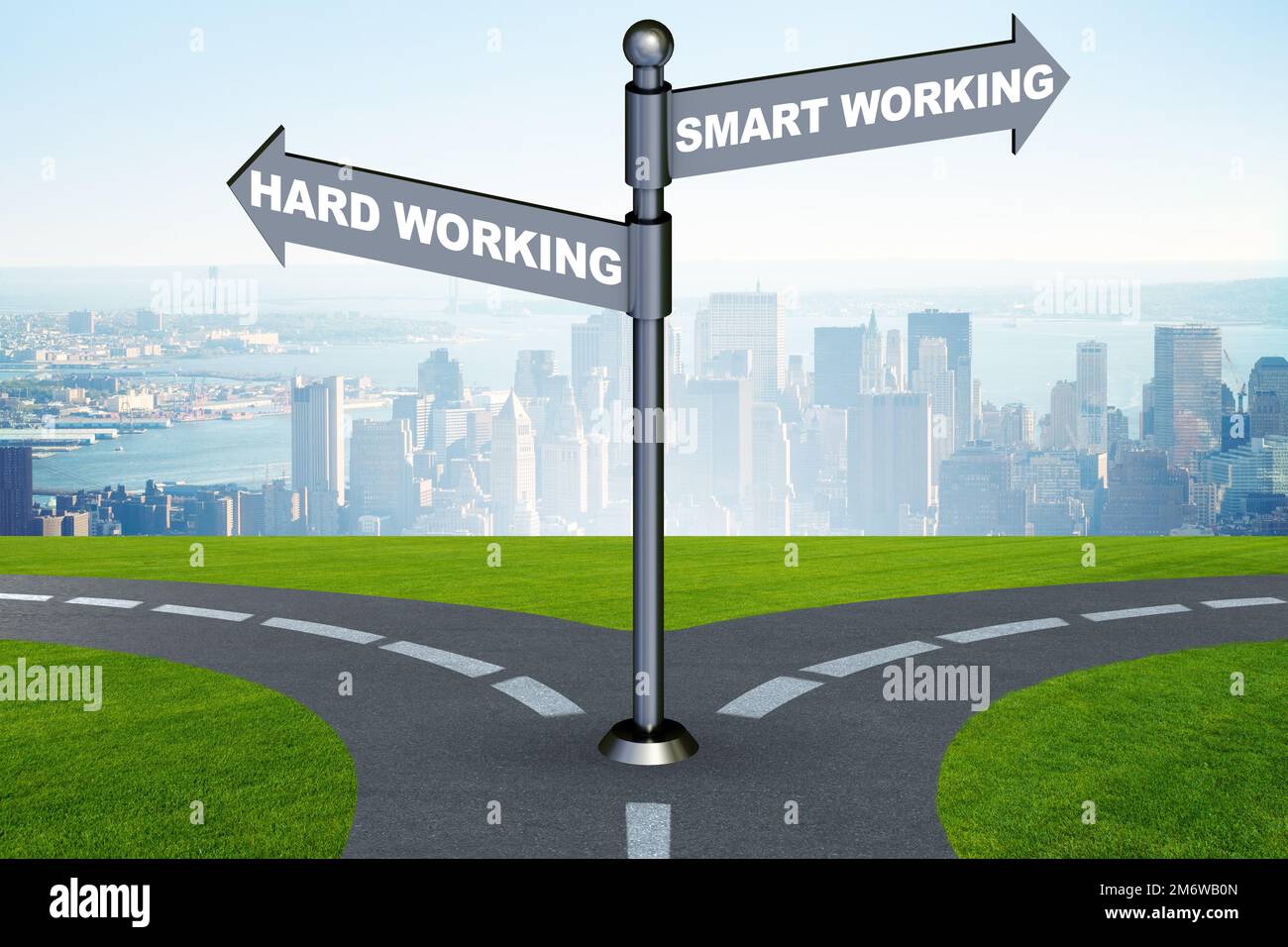 Crossroads of working smart or hard Stock Photo - Alamy