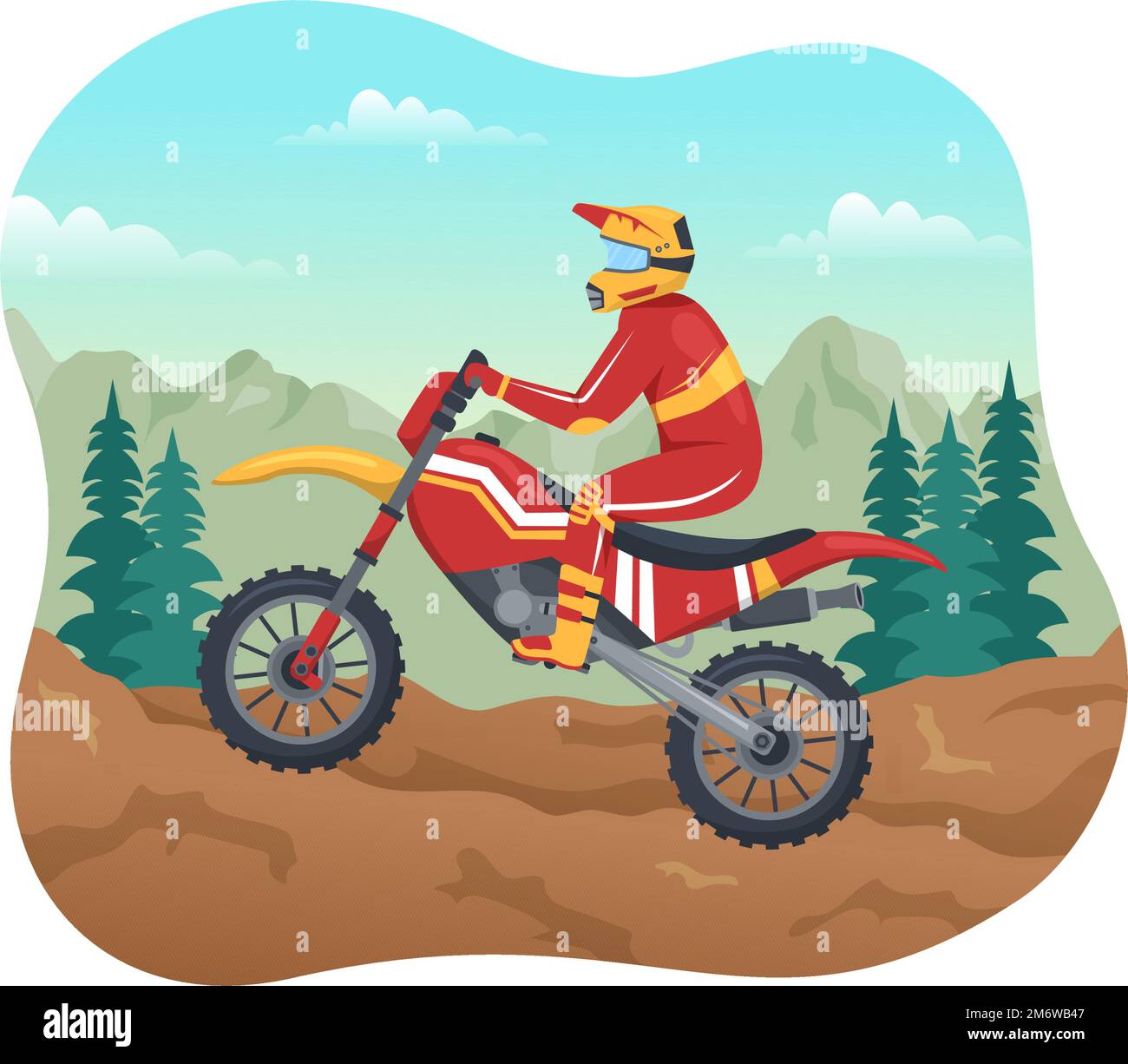 Motocross Illustration with a Rider Riding a Bike Through Mud, Rocky ...