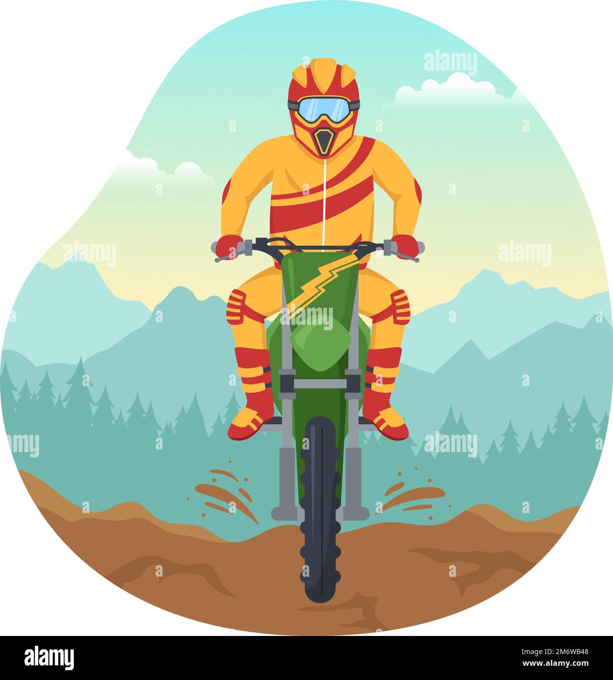 Motocross Illustration with a Rider Riding a Bike Through Mud, Rocky ...