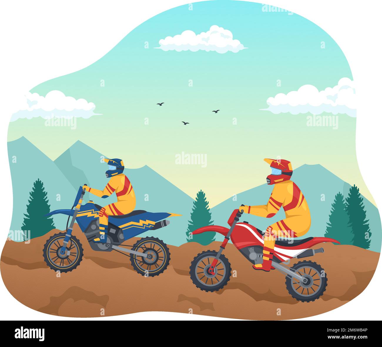 Motocross Illustration with a Rider Riding a Bike Through Mud, Rocky ...