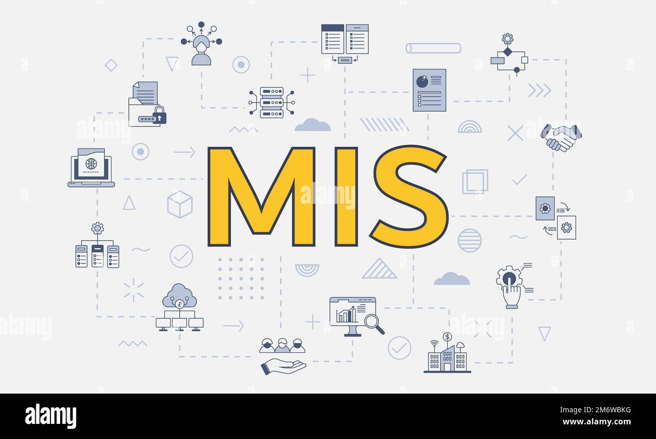 mis management information system concept with icon set with big word ...
